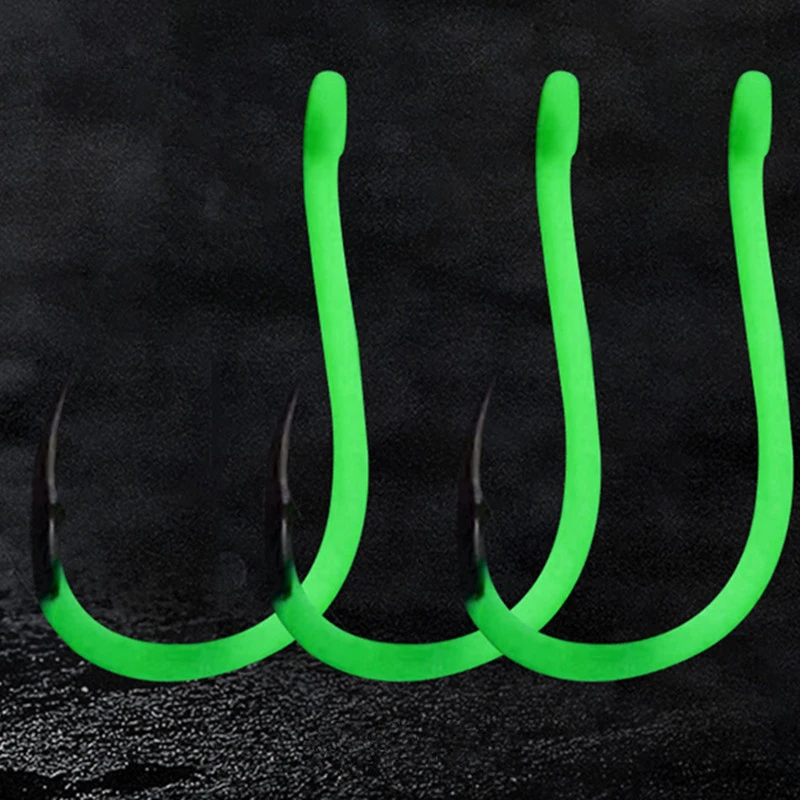 Carbon Steel Luminous Fishing Hooks 10Pcs/Bag Barbed Hook Bend Mouth ...