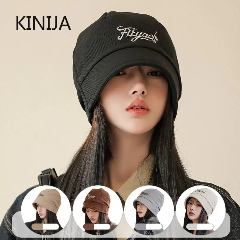 Autumn-Thin-Pile-Cap-Girl-Korean-Fashion-Letter-Skullies-Cap-Street ...