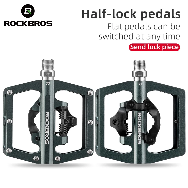 ROCKBROS Bicycle Pedal Self-locking + Flat Aluminum Applicable SPD MTB ...