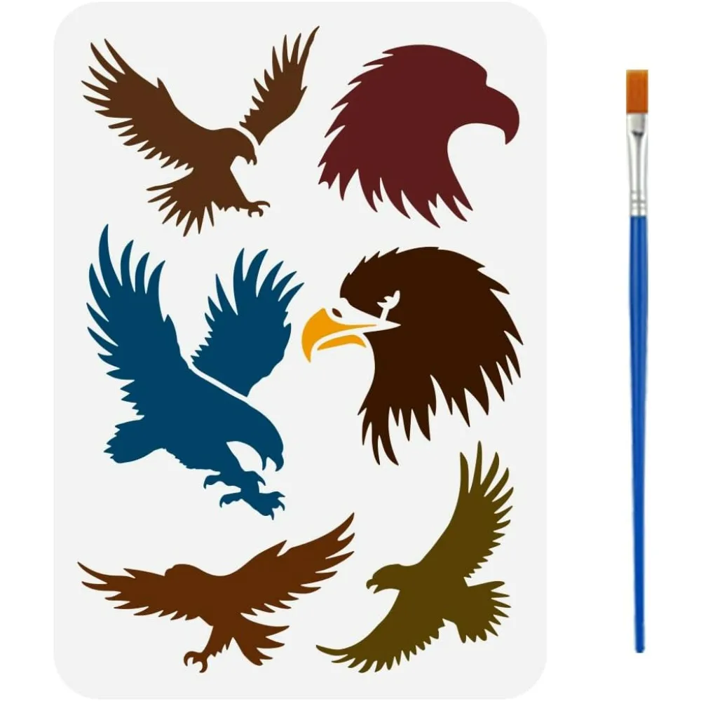 Eagle Silhouette Stencil with Brush 8.3x11.7inch Decorative Flying ...