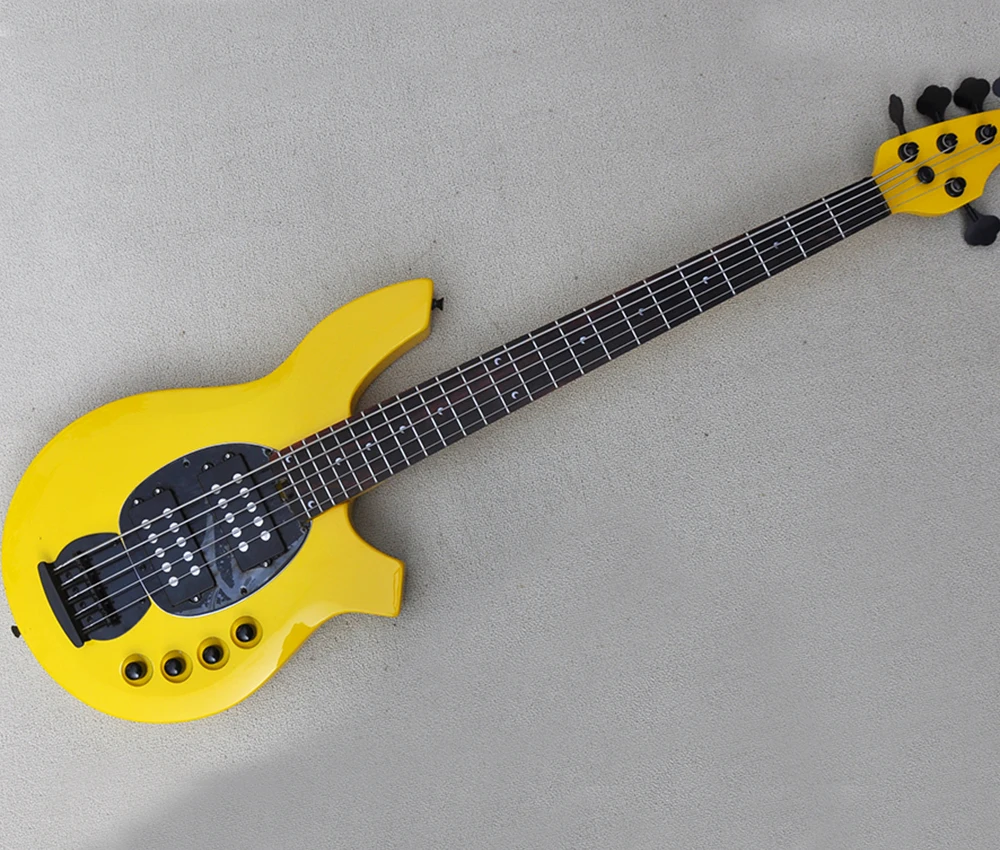 5-Strings-Yellow-Electric-Bass-Guitar-with-Active-Circuit-Rosewood ...