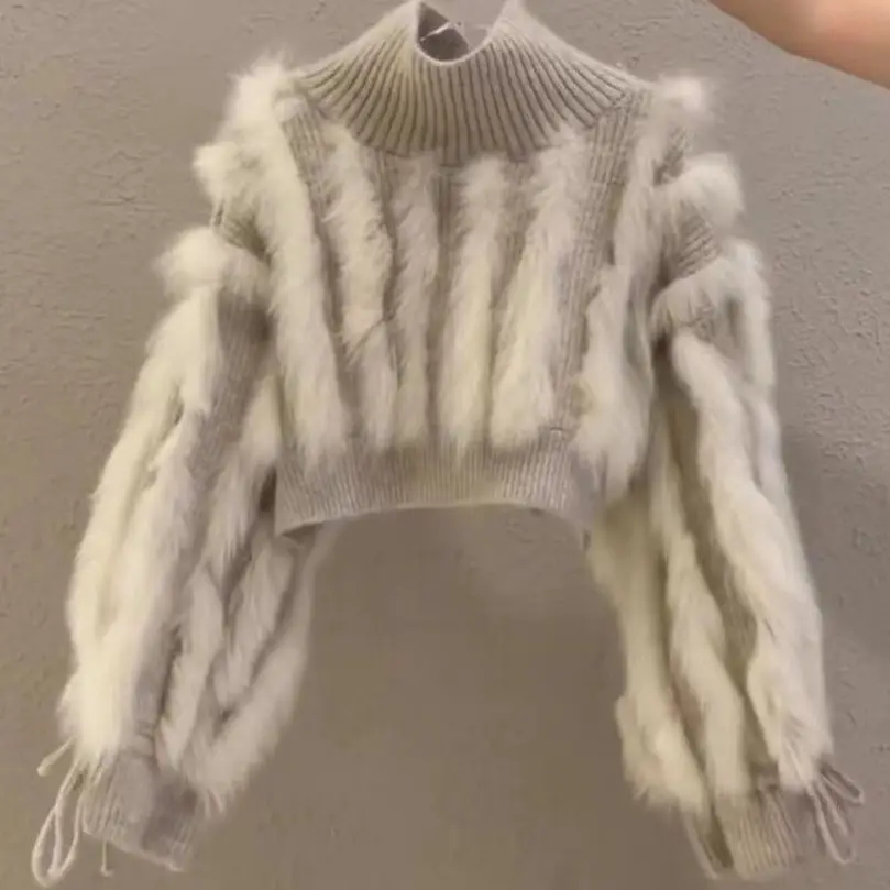 Womens Artificial Fur Fashion Real Fox Fur Knitted Sweater Real Fur ...