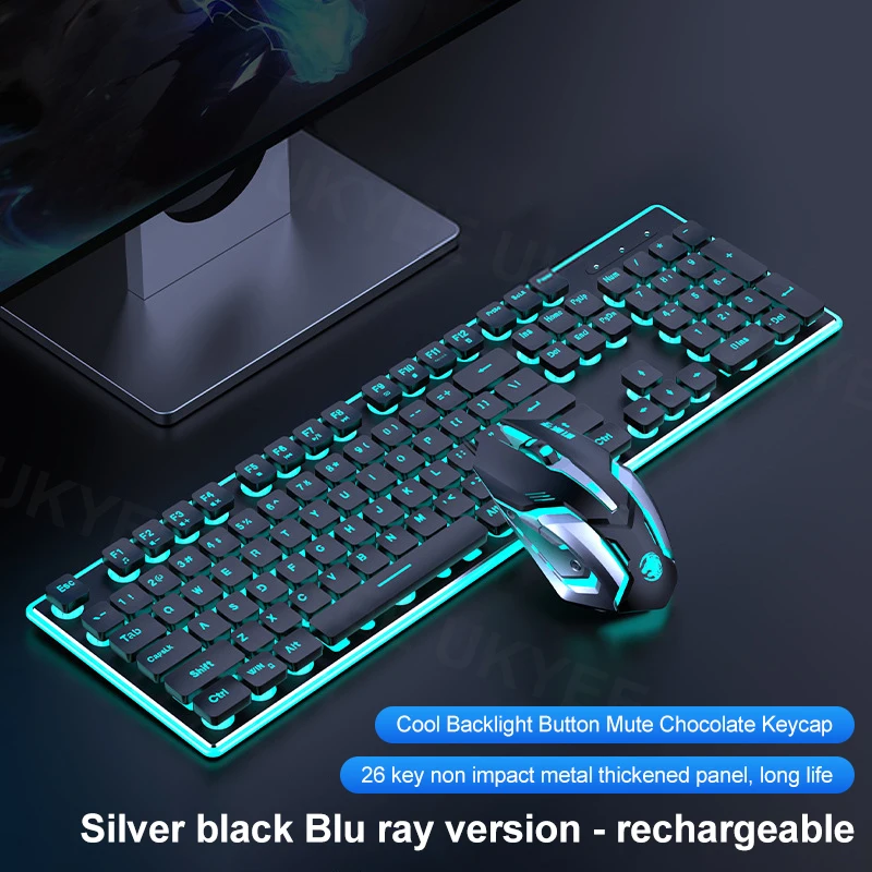UKYEE 2.4G 무선 키보드 RGB 컴퓨터 104 키 키보드, 기계식 벌목 게이머 백라이트 게임용 키보드 PC 노트북용 ...