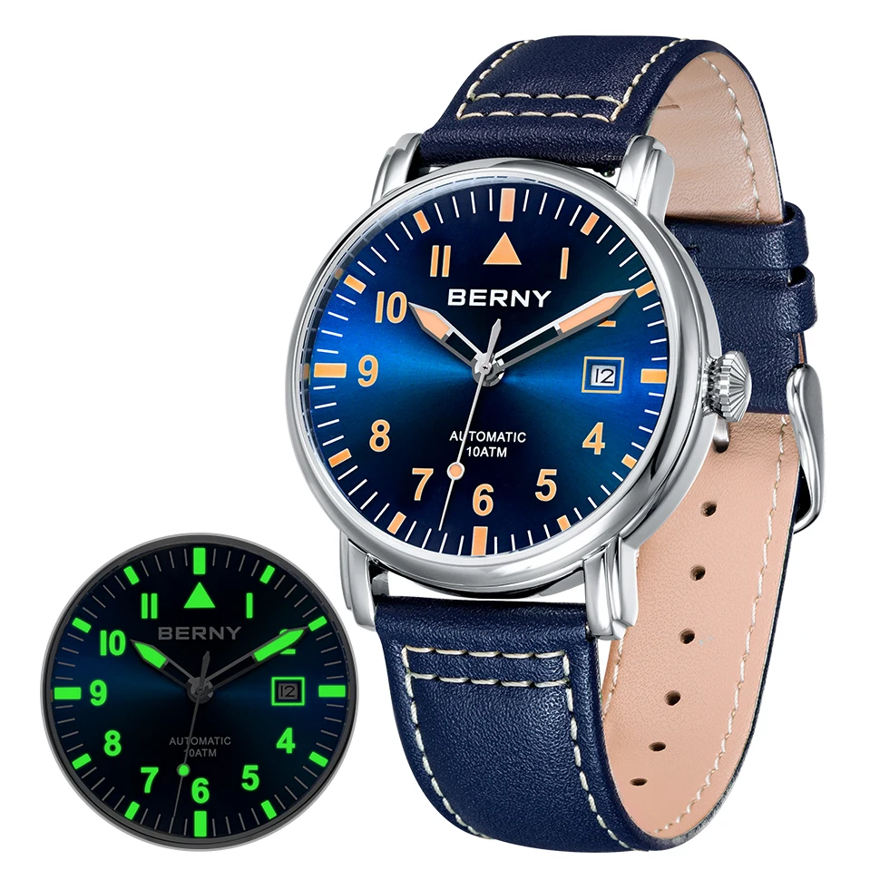 Berny Automatic Watch Men Mechanical Luminous Army Military Vintage ...