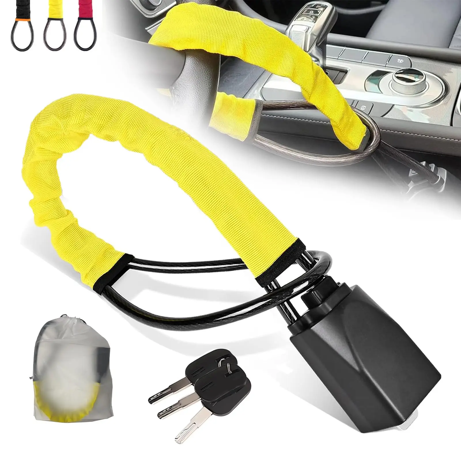 Car-Alarm-Steering-Wheel-Cord-Lock-Seat-Belt-Buckle-Retractable-Steel ...