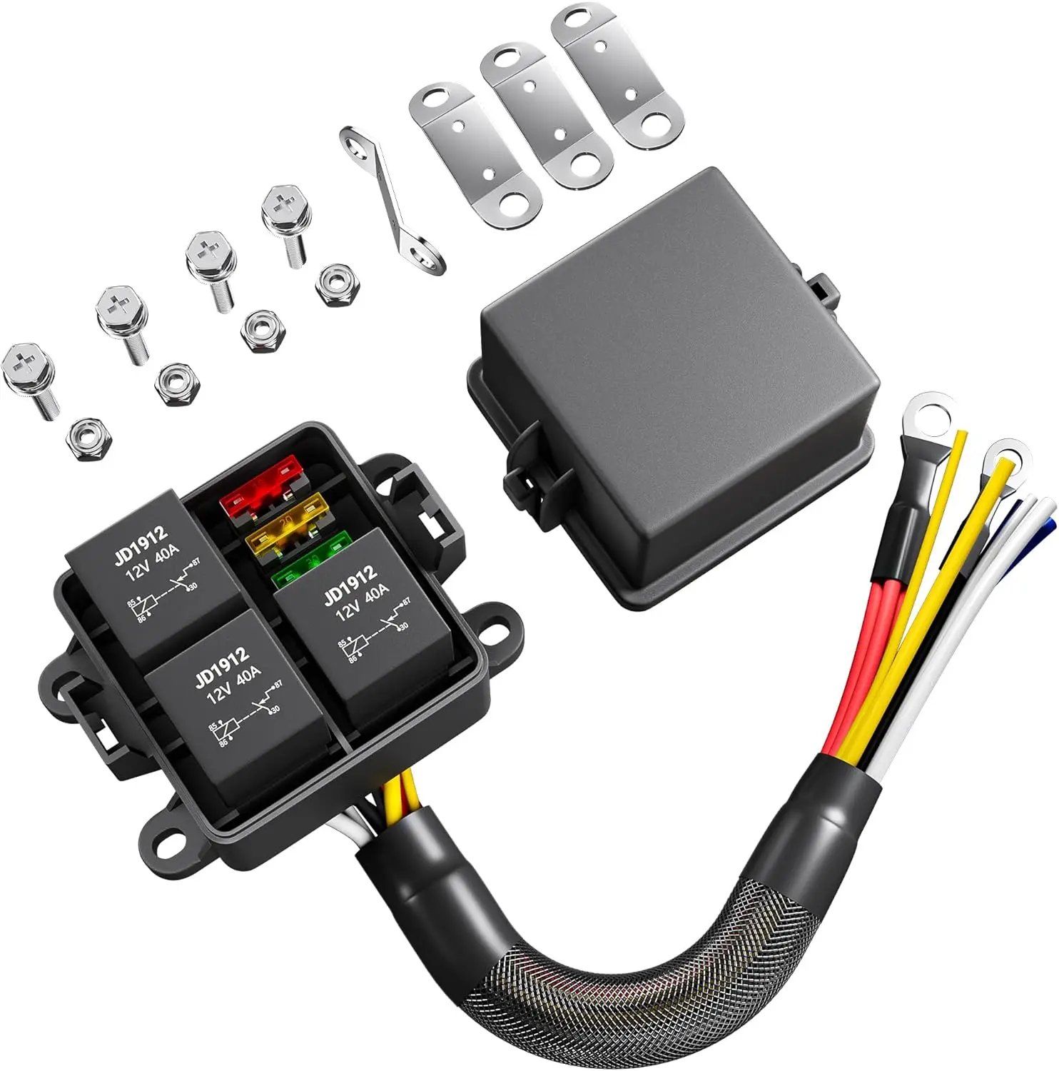 3 Way 12V Waterproof Relay Box Pre-Wired Fuse and Relay Box 3x4 Pin 40A ...