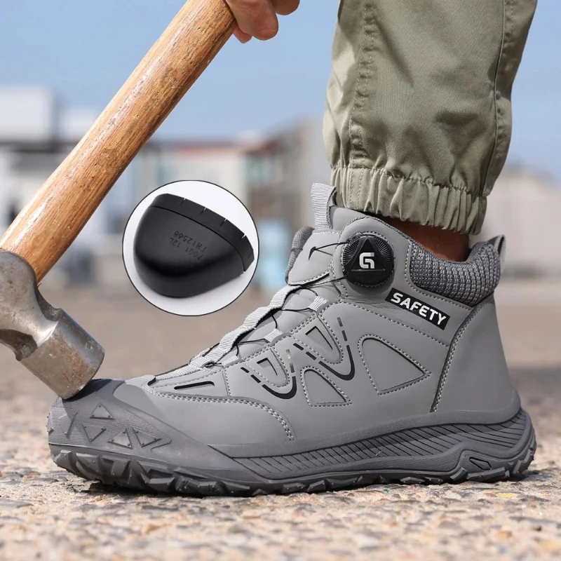 Rotary button safety shoes for Men anti smash steel toe cap boots non ...