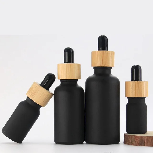 10X Black Glass Dropper Bottles Bamboo Wood Essential Oils 5ml to 100ML ...