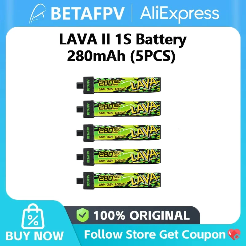 BETAFPV LAVA II 1S 280mah 3.8V 95C Battery BT2.0 Connector ForAir65 ...