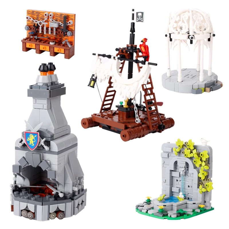 Medieval-Military-Scene-Building-Blocks-Street-View-Army-Fountain-Pirate-Raft-Blacksmith ...