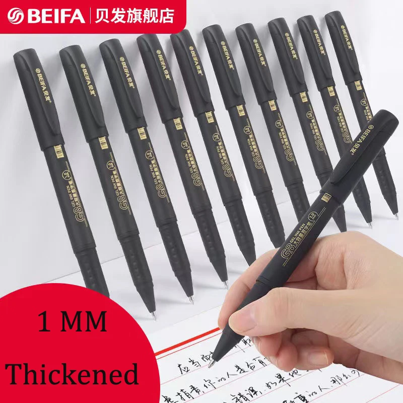 Beifa 대용량 서명 펜, 빠른 건조 젤 펜, caneta руfolка 1.0MM 검정 잉크 유창한 필기구, 학생, 사무실 ...