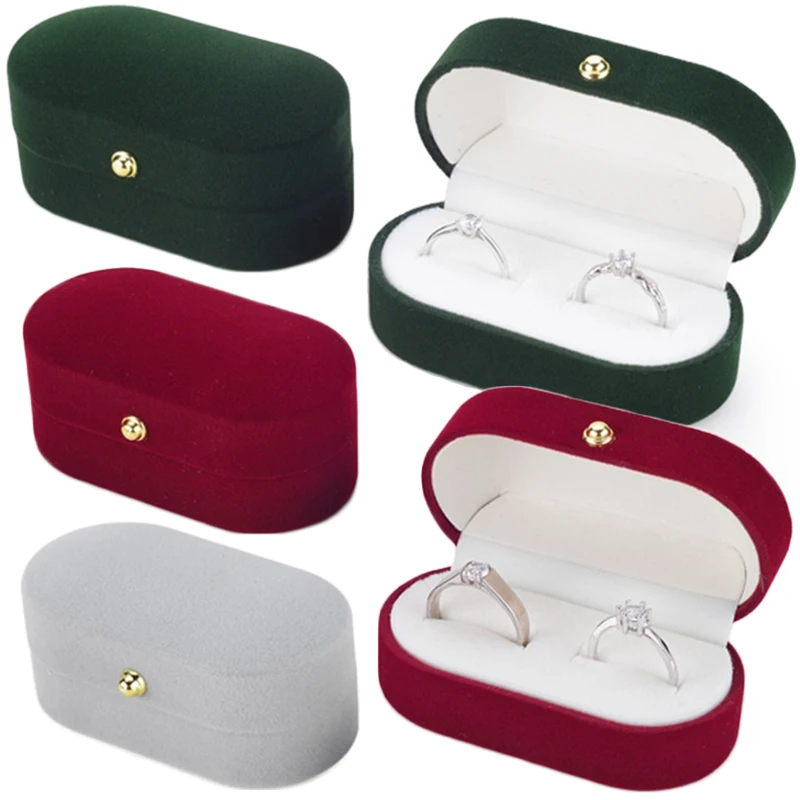 Portable Velvet Double Rings Box Trinket Earring Storage Boxes Jewelry ...