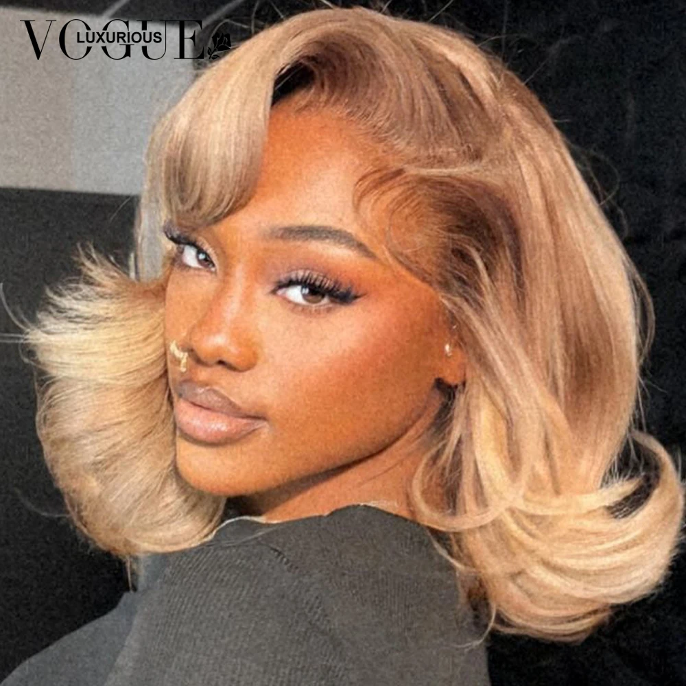 LUX VOGUE Glueless 613 Color With Brown Roots 100% Human Hair Wig Short ...