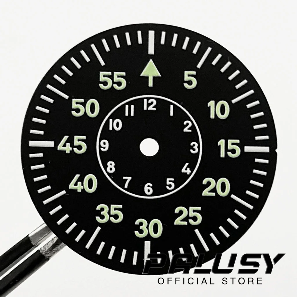29mm-Black-Pilot-Watch-Dial-Strong-Green-Luminous-For-NH35-NH36-NH38 ...