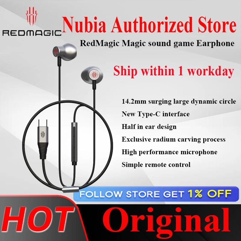 Original-ZTE-Nubia-RedMagic-MagicSound-Gaming-Earphone-Type-C-3-5mm ...