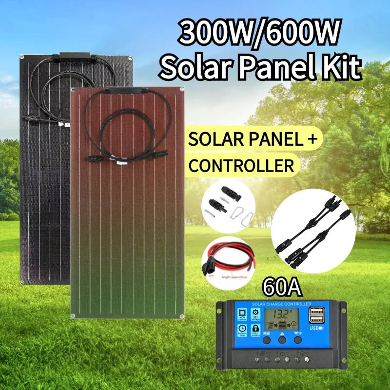 Flexible-Solar-Panel-Kit-300-Watt-PV-Module-600-Watt-12V-24V-Solar ...