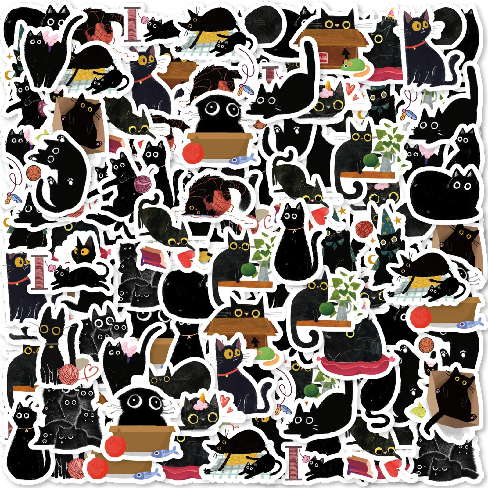 46pcs-Cute-Black-Cat-Cartoon-Graffiti-Stickers-Decorated-Notebook-Water ...