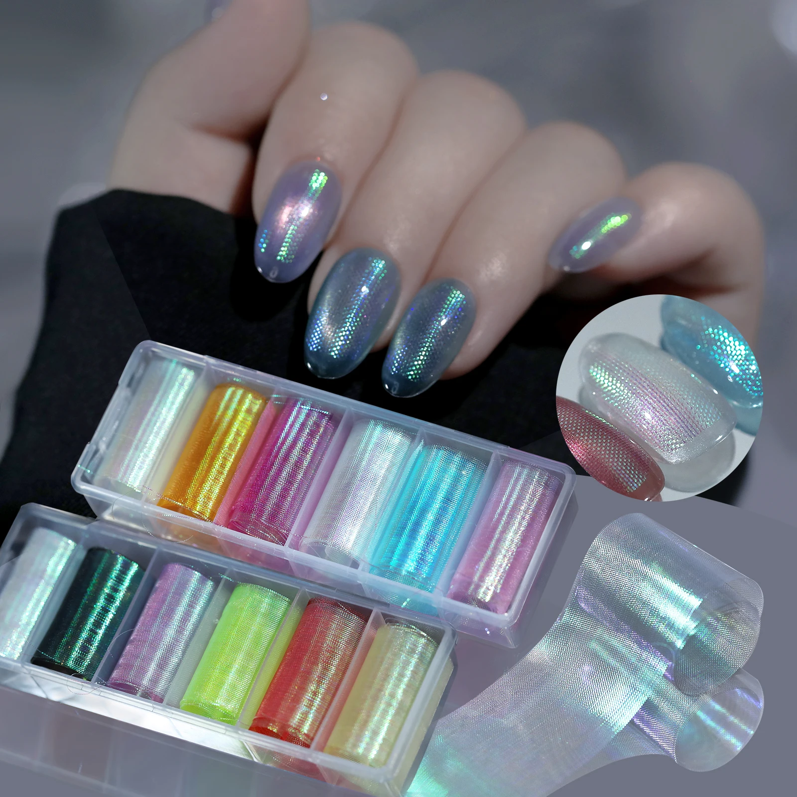 6colors-Boxed-Mesh-Laser-Fluorescent-Starry-Sky-Nails-Art-Stickers-Need-UV-LED-Glue-Manicure ...