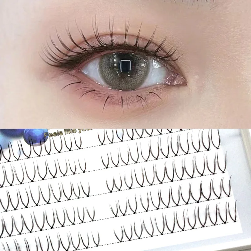New Segmented False Eyelashes V-Shaped Transparent Stalk Natural ...