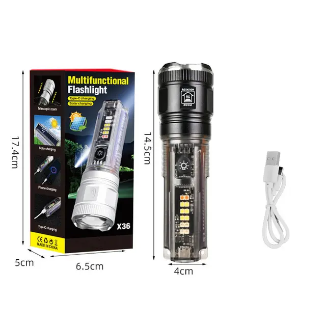 Multifunctional EDC Flashlight Strong Focused Long Range With Solar ...