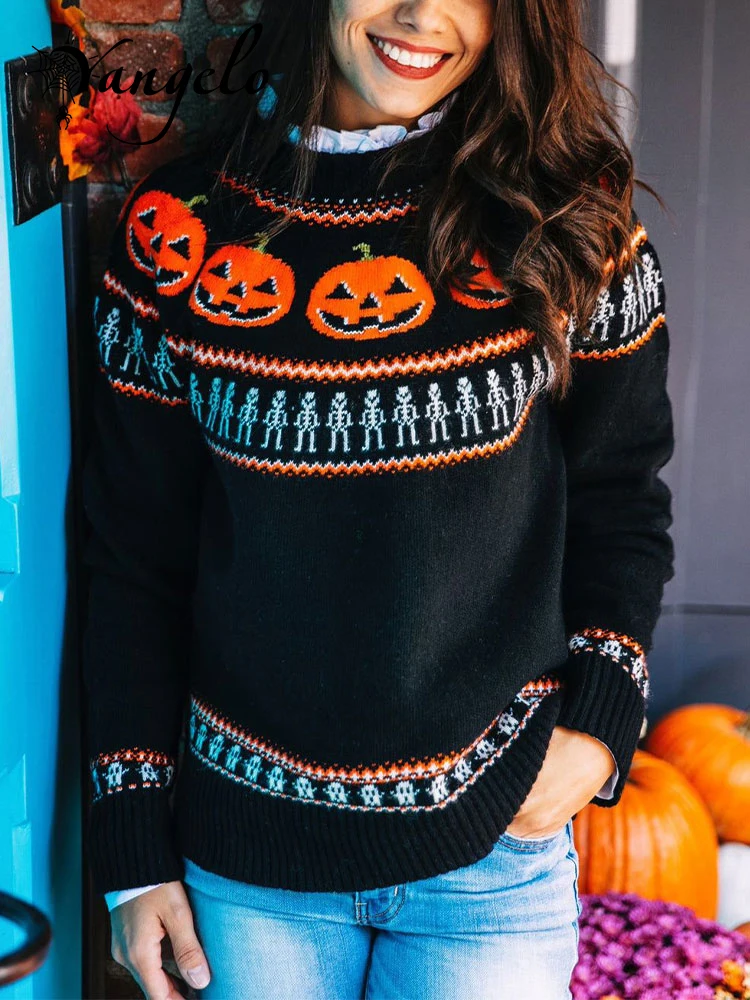 Yangelo-su-ter-g-tico-con-estampado-de-calabaza-para-mujer-Jersey-de ...