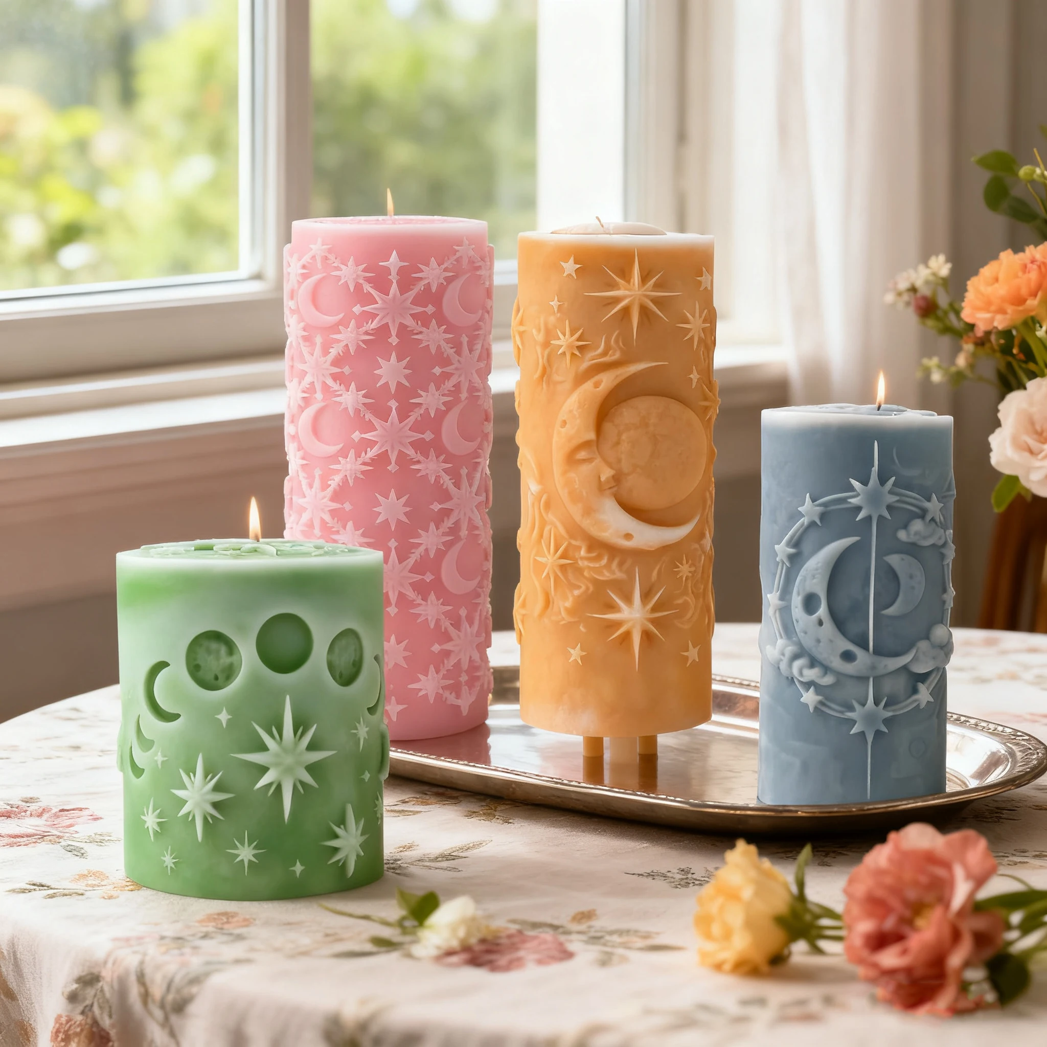 Star and Moon Pillar Candle Mold Celestial Cylinder Silicone Mold DIY ...