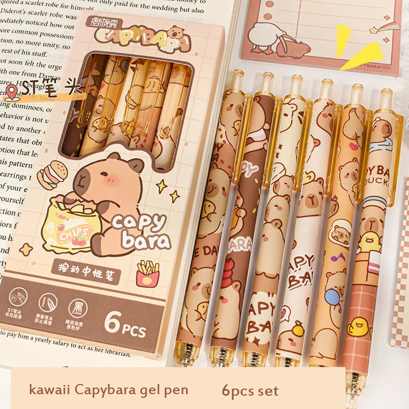 6pcs-Kawaii-Capybara-Gel-Pen-Set-Black-Ink-Quickly-Drying-Cute-Pens ...