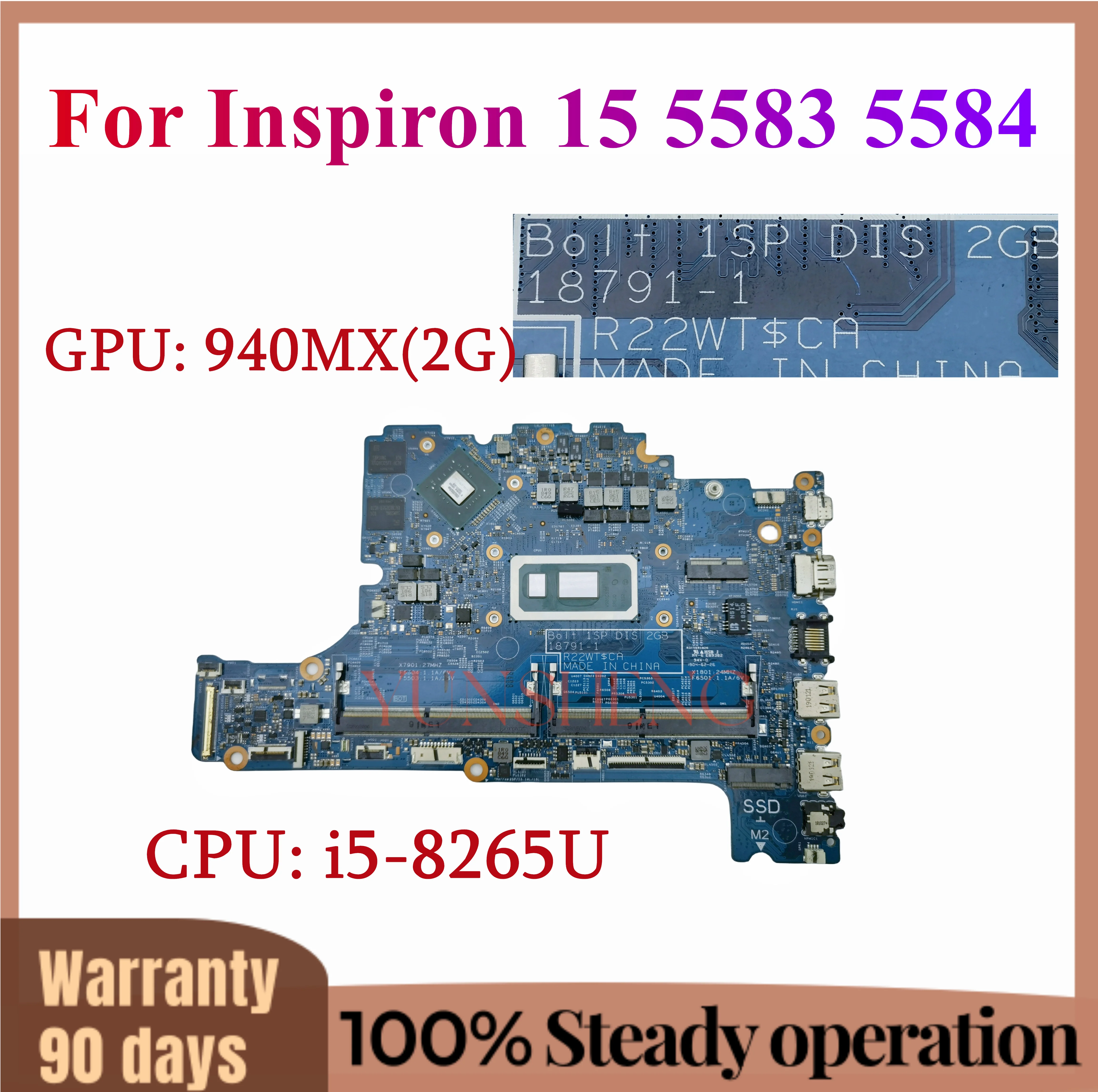 18791-1-For-Dell-Inspiron15-5584-Laptop-Motherboard-CPU-I5-8265U-SRFFX ...