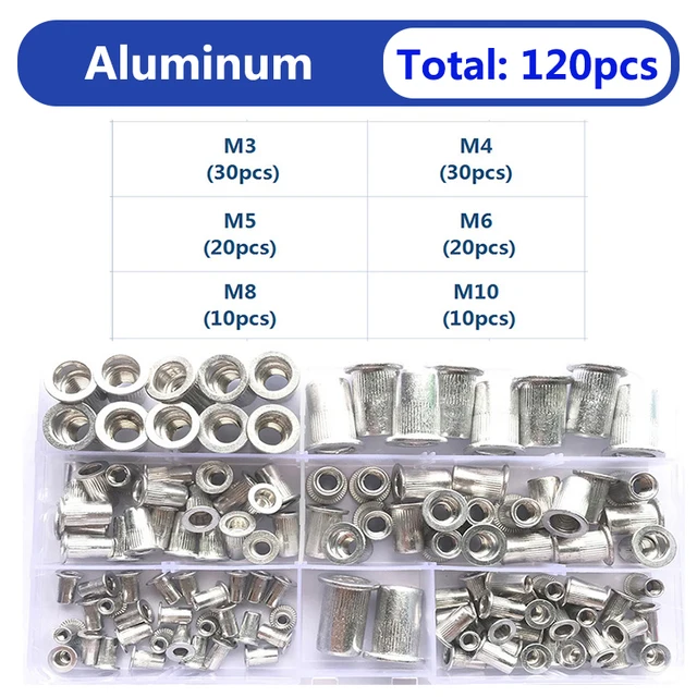 Aluminum Flat Head Rivet Nut Kit M3 M4 M5 M6 M8 M10 M12 Aluminum 304 ...