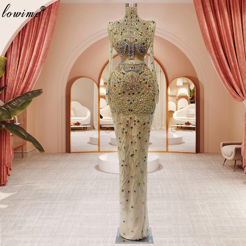 Modest Luxury Full Beaded Evening Dresses Mermaid Long Sleeves Evening ...