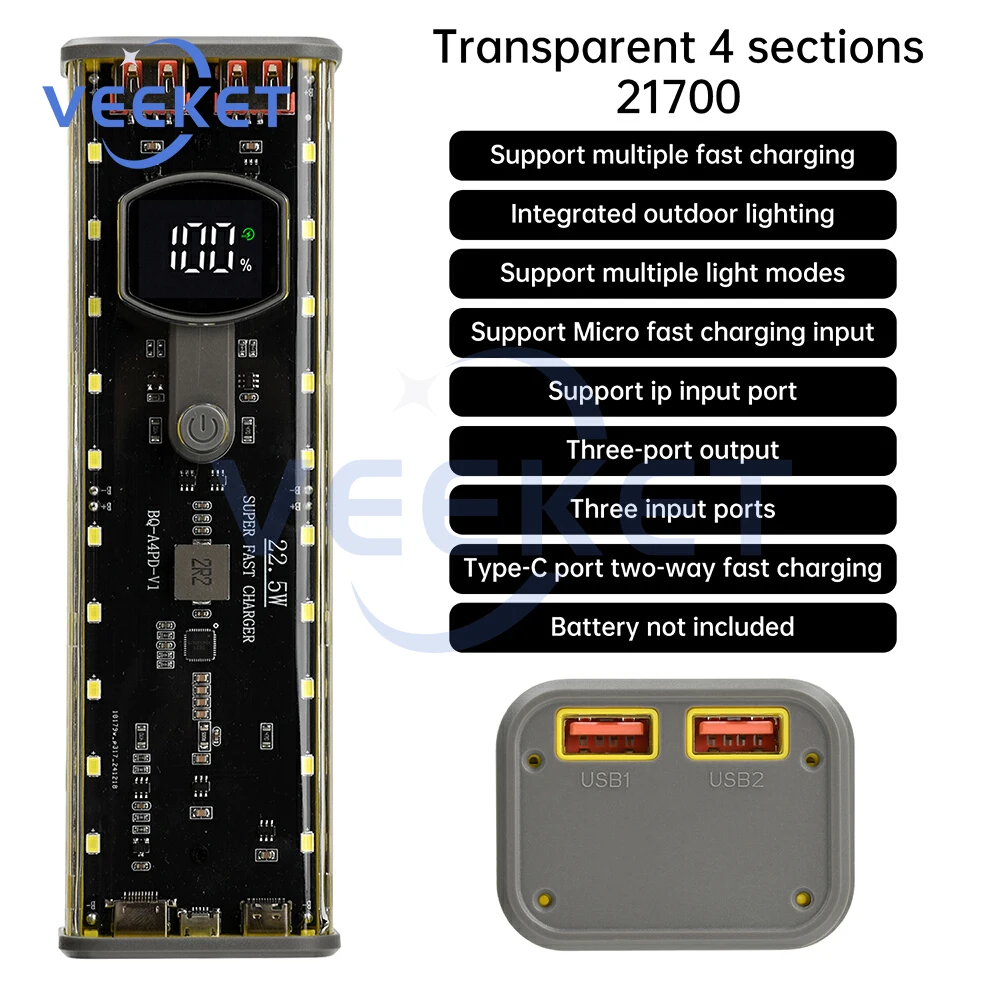 DIY Power Bank Case PD22.5W Powerbank Box 4*21700 LED Screen ...