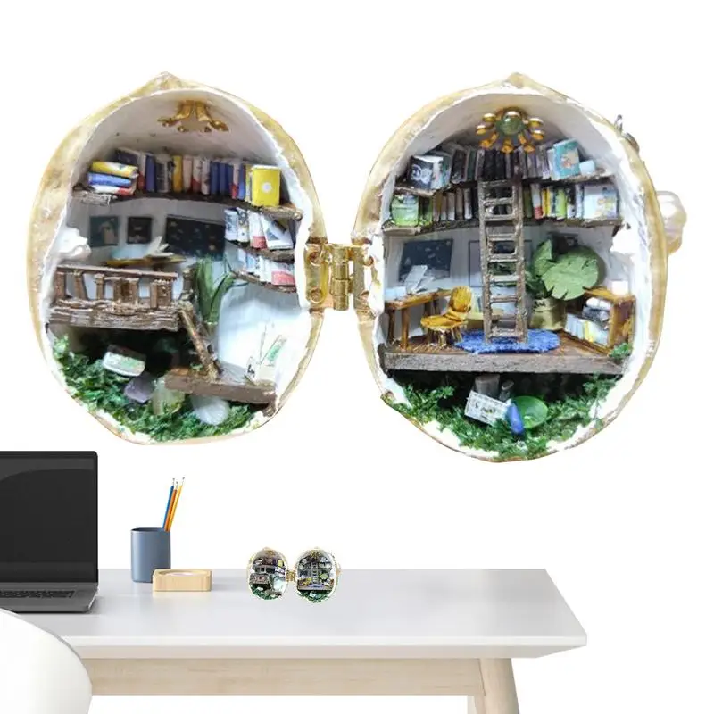 Walnut-Shell-Doll-House-DIY-Handmade-Mini-Bookstore-Library-3D-Mini ...