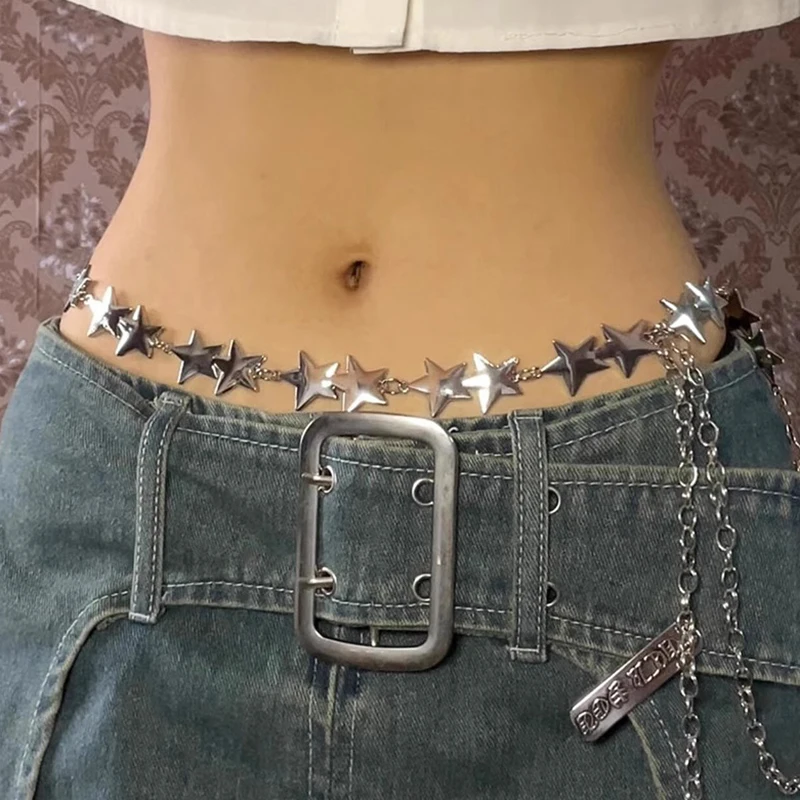 Moda estrela correntes de cintura das mulheres y2k cinto ajustável punk ...