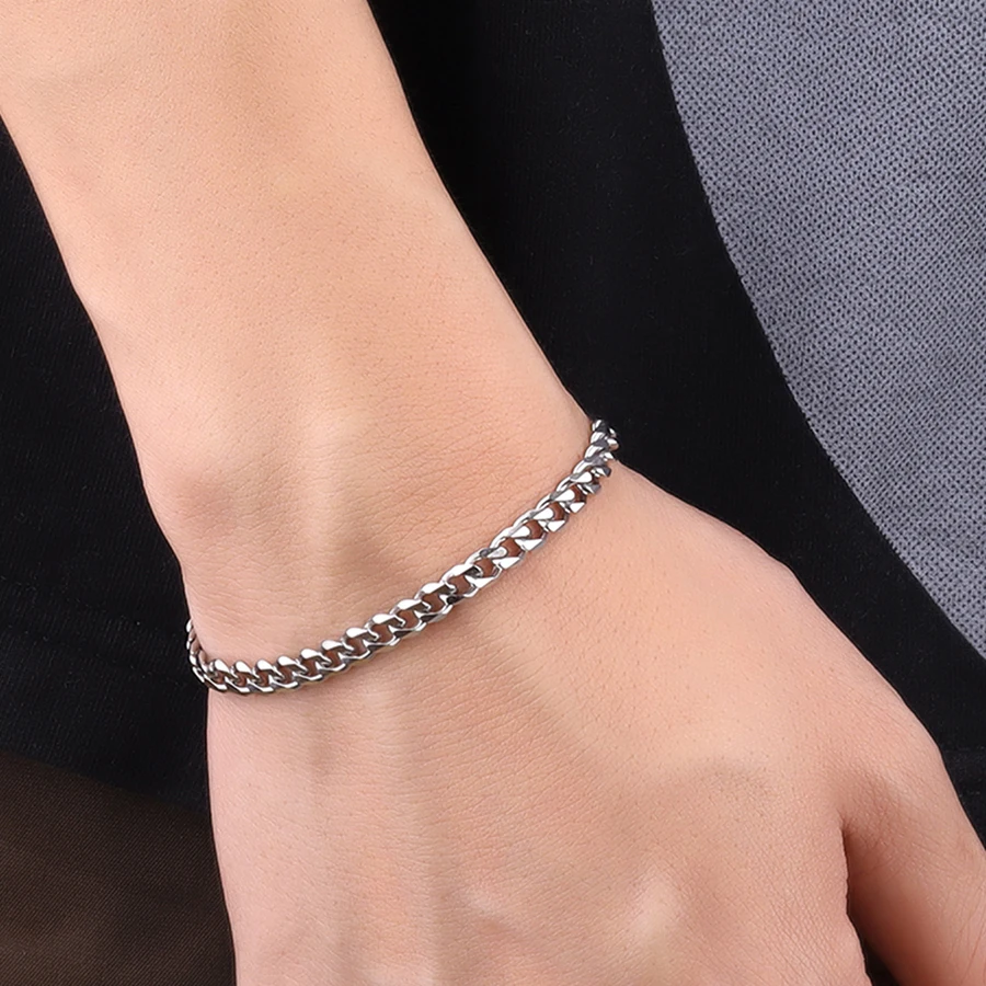 New-Sliver-Color-Cuban-Chain-Charm-Bracelet-For-Men-Women-High-Quality ...