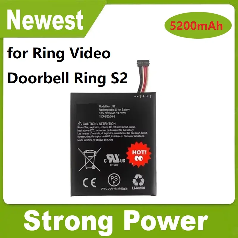 Ring S2 5200mAh Batería para Ring Video Timbre Ring S2 1ICP6/50/56-2 ...