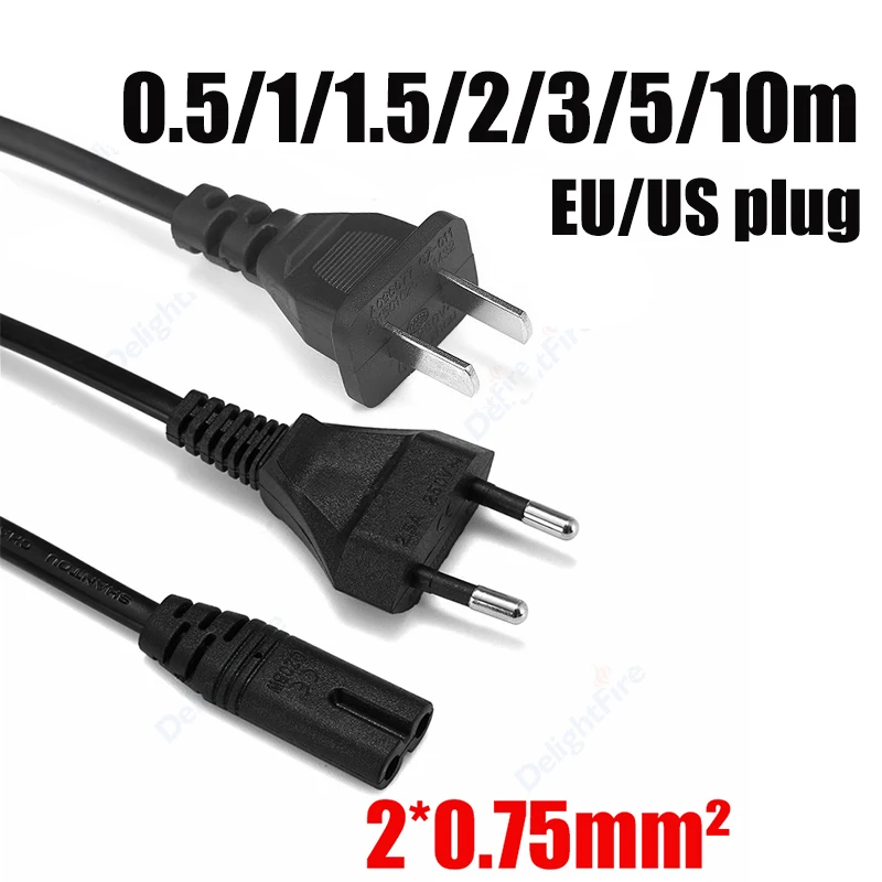 Black 2 Pin EU US to IEC C7 Extension Cable Figure 8 Power Supply Cord ...