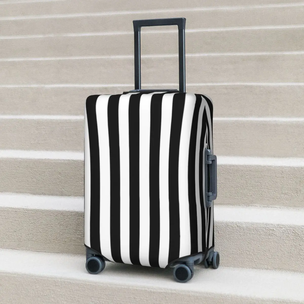 Vintage Striped Print Suitcase Cover Black White Vertical Stripes ...