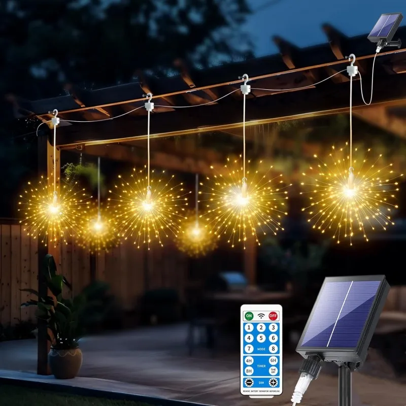 5*90LEDS Hanging Solar Firework Light 8 Modes Remote Control Solar ...