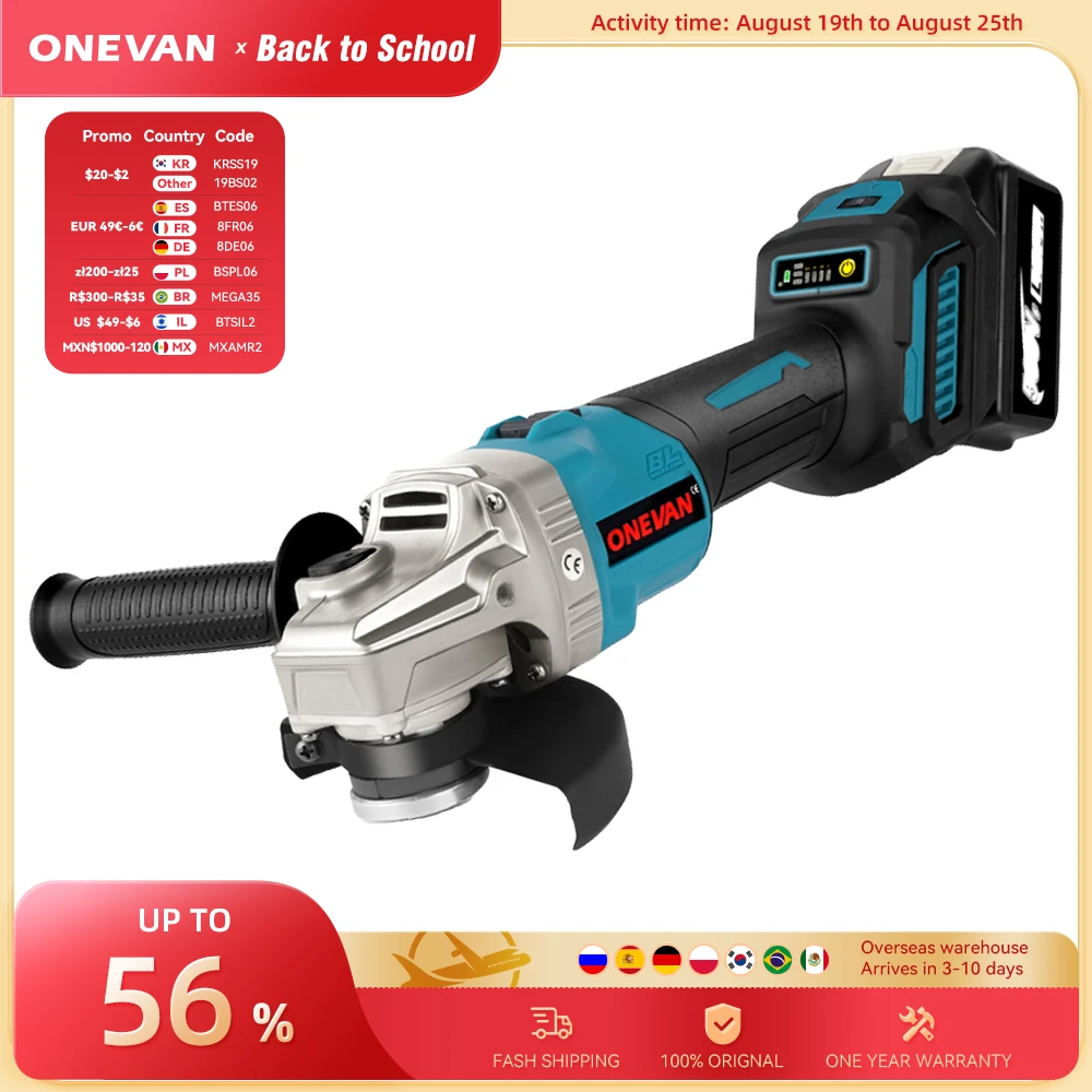 ONEVAN-6Gears-Brushless-Electric-Angle-Grinder-Rechargeable-125MM ...