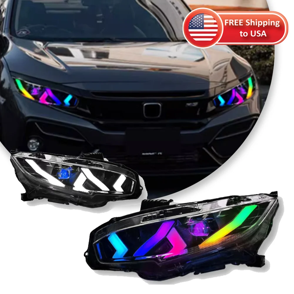 Car Lights For Honda CIVIC Headlight RGB LED Projector Headlamp ...