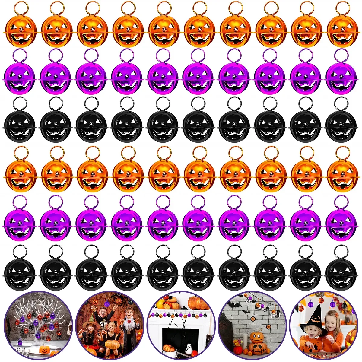 60-Pieces-Halloween-Bells-Orange-Purple-Black-3-Colors-Metal-Pumpkin ...
