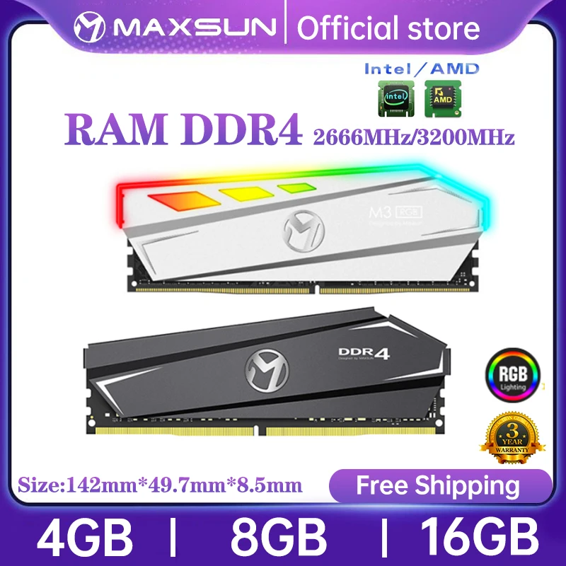 MAXSUN Memoria RAM DDR4, 4GB, 8GB, 16GB, 2666, 3200MHz, Dimm Rams, RGB ...