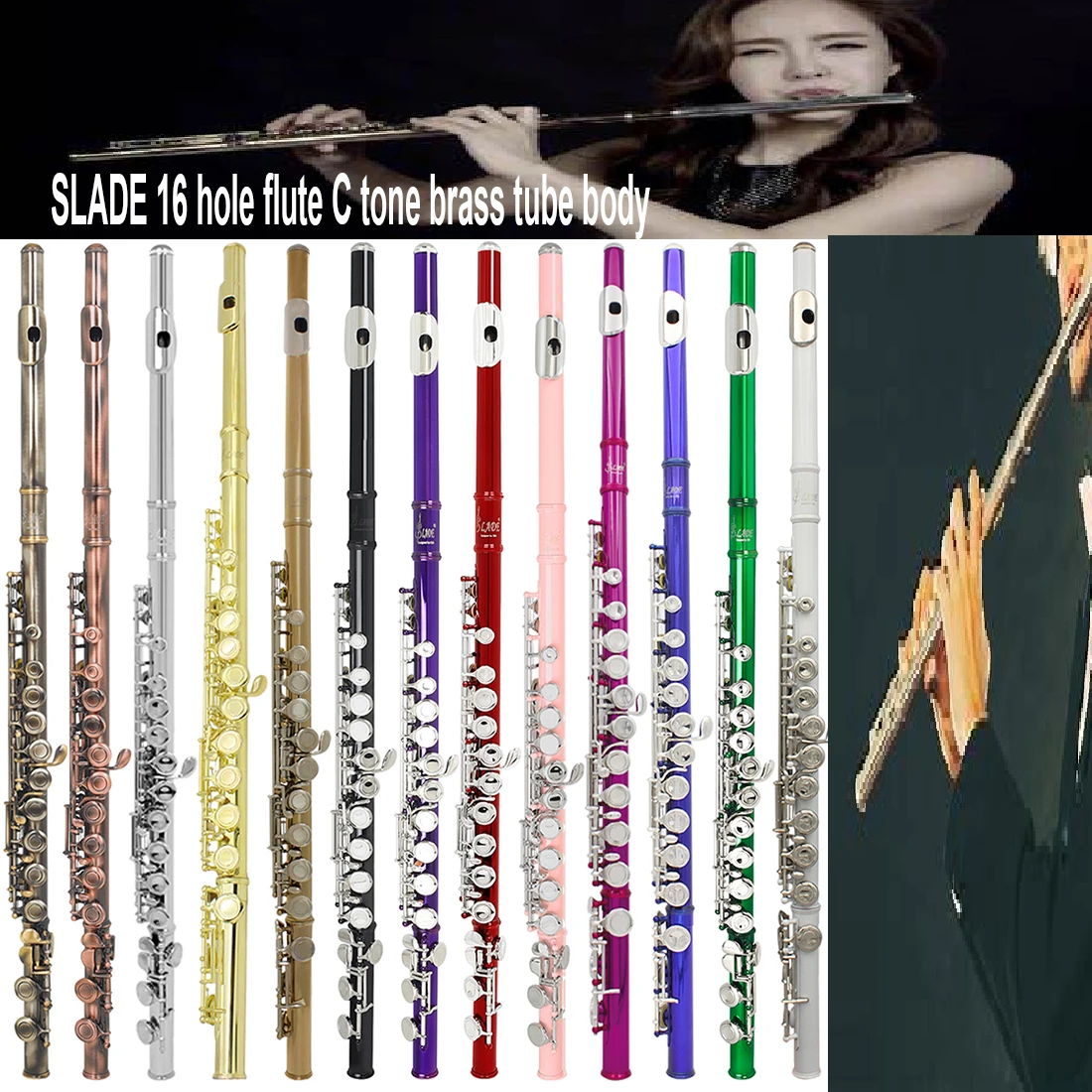 SLADE-Flute-16-Closed-Open-Holes-C-Key-Transverse-Flute-Concert-Musical ...