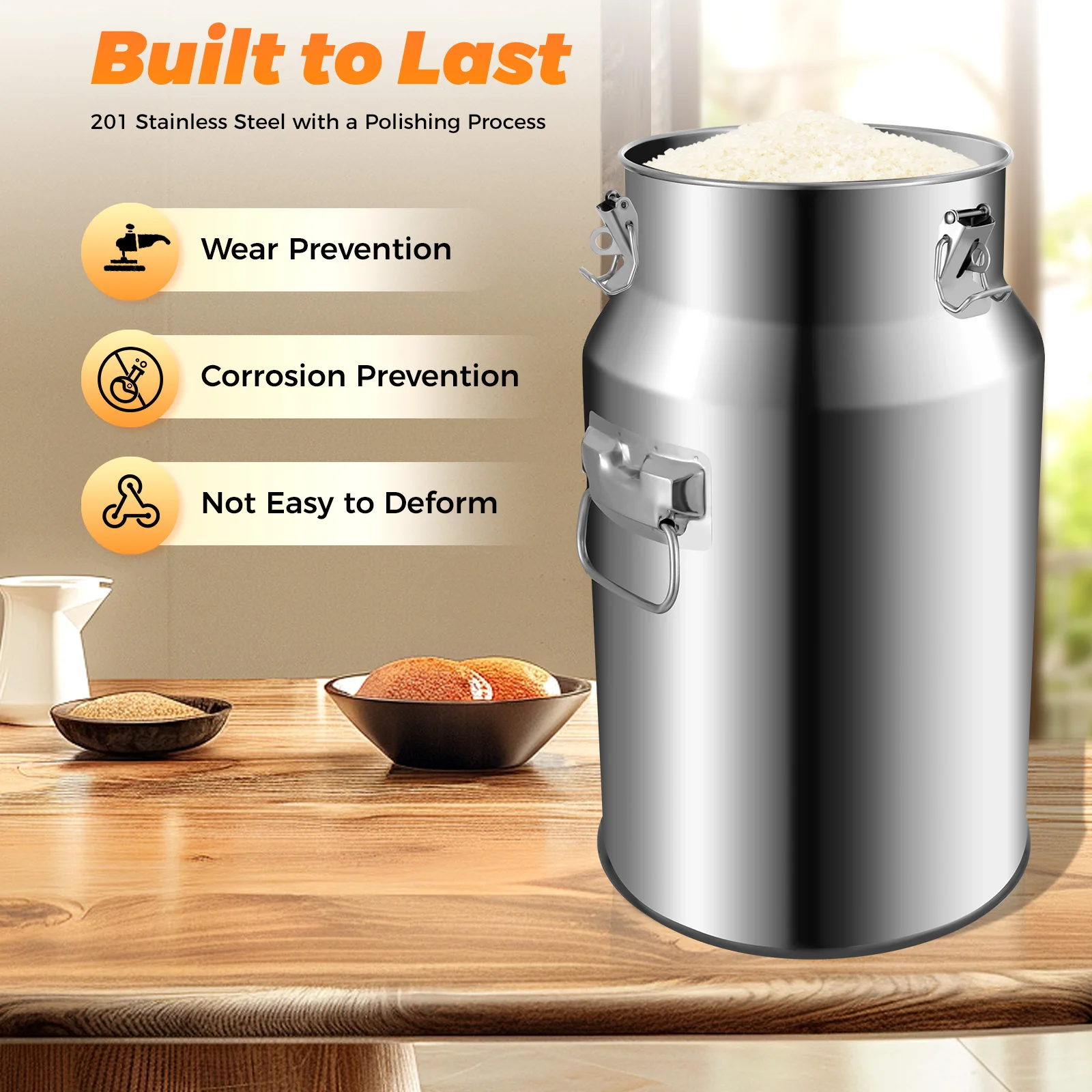 Milk Jug, Stainless Steel, Airtight with Lid, with Three Closure Clips ...