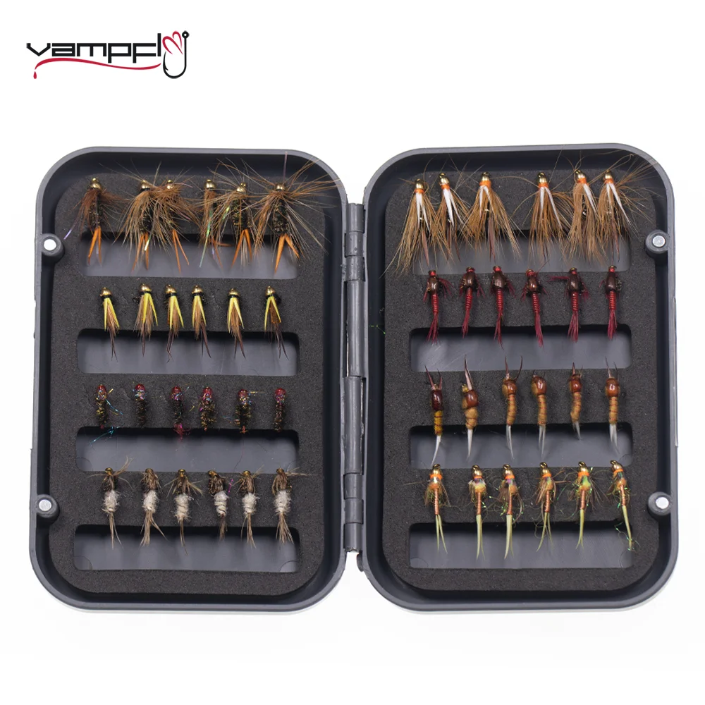 Vampfly 48pcs Fly Set Box Bead Head Copper John Nymph Caddis May Fly ...