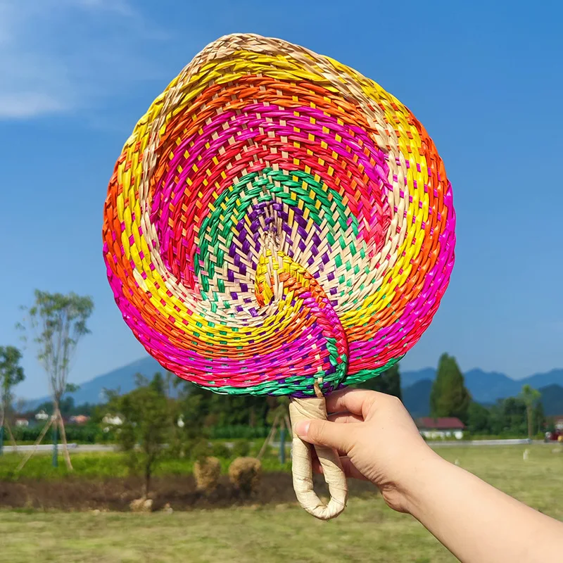 New-Colorful-Manual-Straw-Hand-Fans-Hand-Woven-Palm-Leaf-Hand-Fan ...