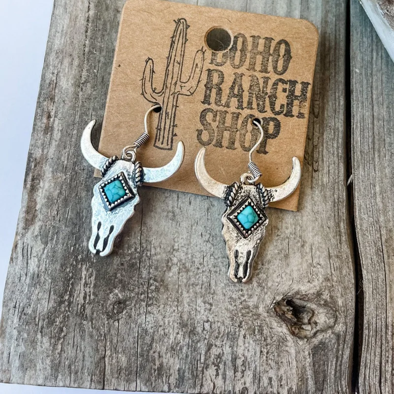 STEER-EARRINGS-Turquoise-Stud-Accent-with-Stone-Cow-Skull-Studs-Earring ...
