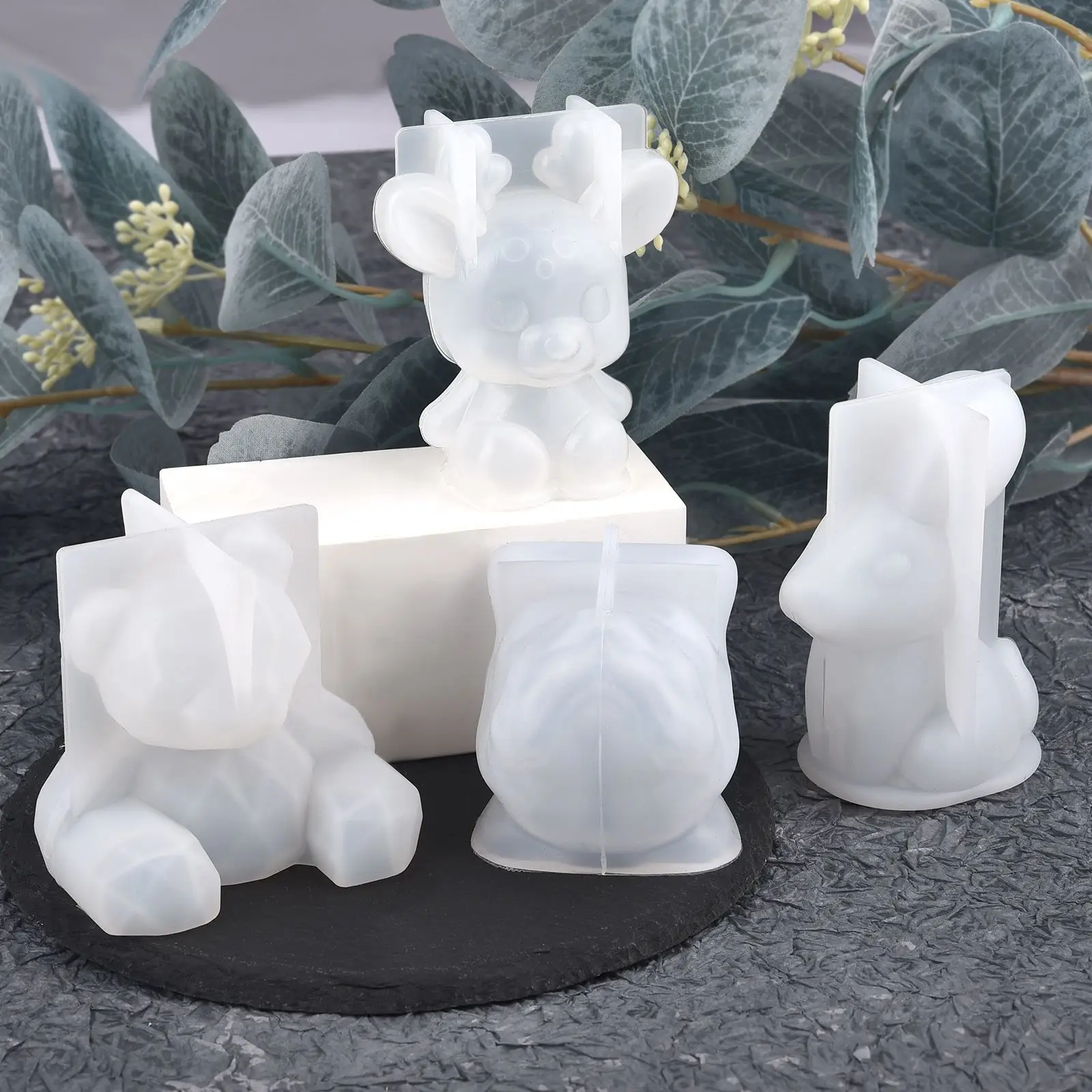 Animal Shaped Silicone Mold DIY Epoxy Resin 3D Stereo Bear Rabbit Dog ...