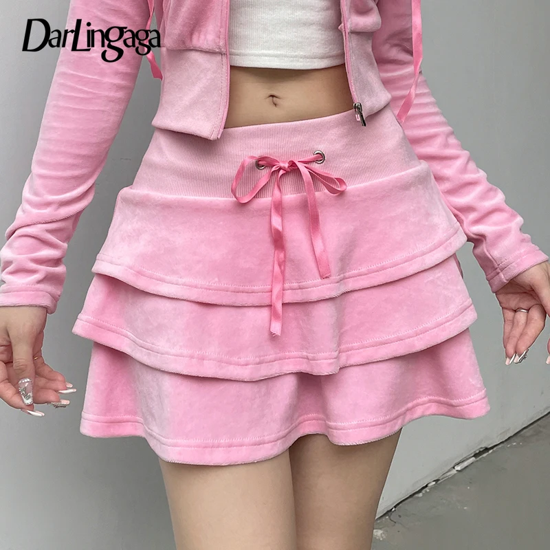 Darlingaga-Cutecore-Sweet-Pink-Velour-Autumn-Skirt-Women-Korean ...