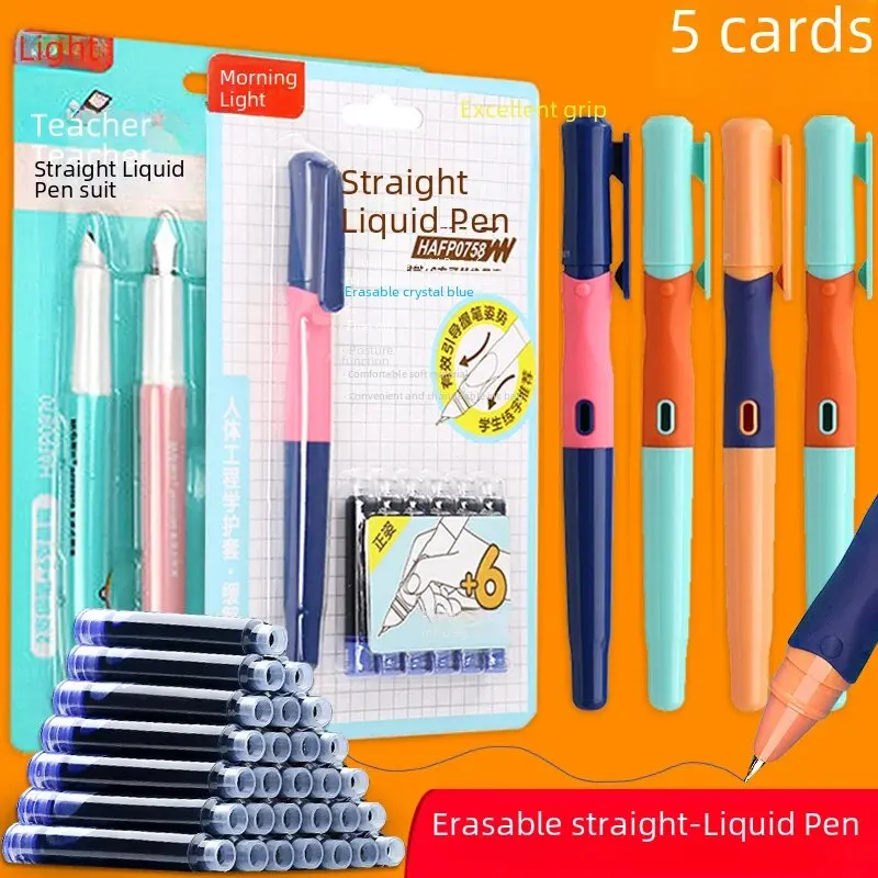 0758-Stainless-Steel-Pen-Set-Replaceable-Ink-Cartridge-Straight-Liquid ...